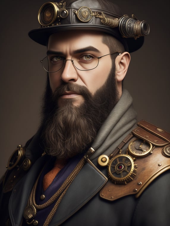 Premium Free ai Images | steampunk portrait of men with beard
