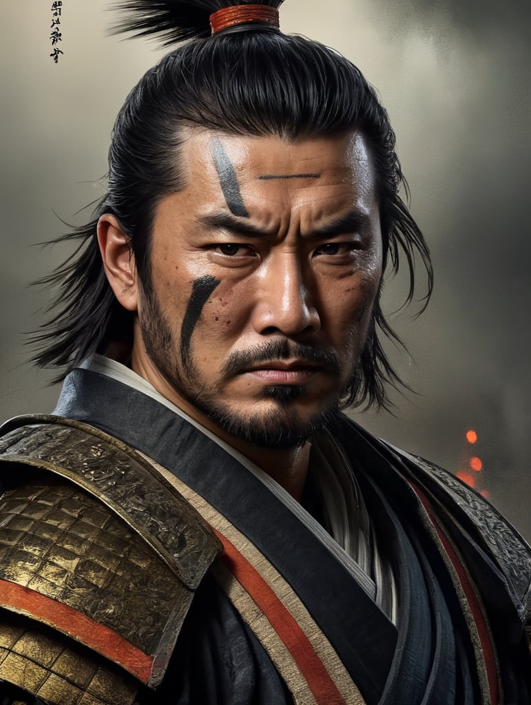 Premium Free ai Images | portrait of samurai with scar on his face very ...