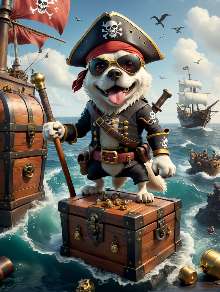 Premium Free ai Images | render of funny dog armed with pirates weapons ...