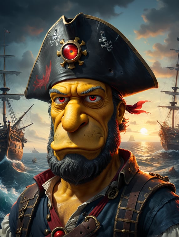 Premium Free ai Images | homer simpson as pirate tricon hat red patch