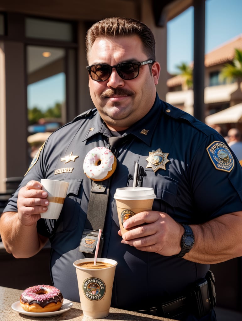 Premium Free ai Images | very fat cop with donut and cup of coffee ...
