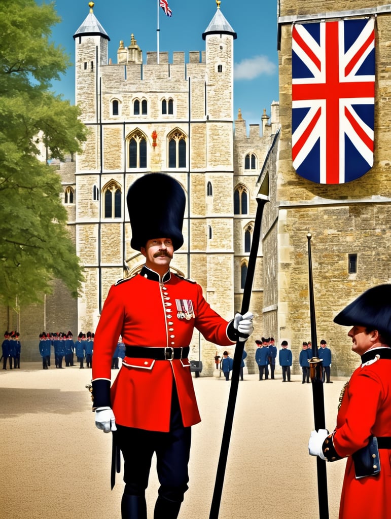 Premium Free ai Images | retro poster of beefeater man ceremonial guard ...