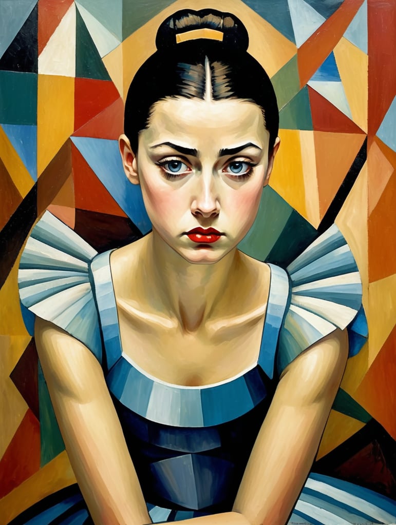 Premium Free ai Images | ballerina with sad face painting oil tempera ...