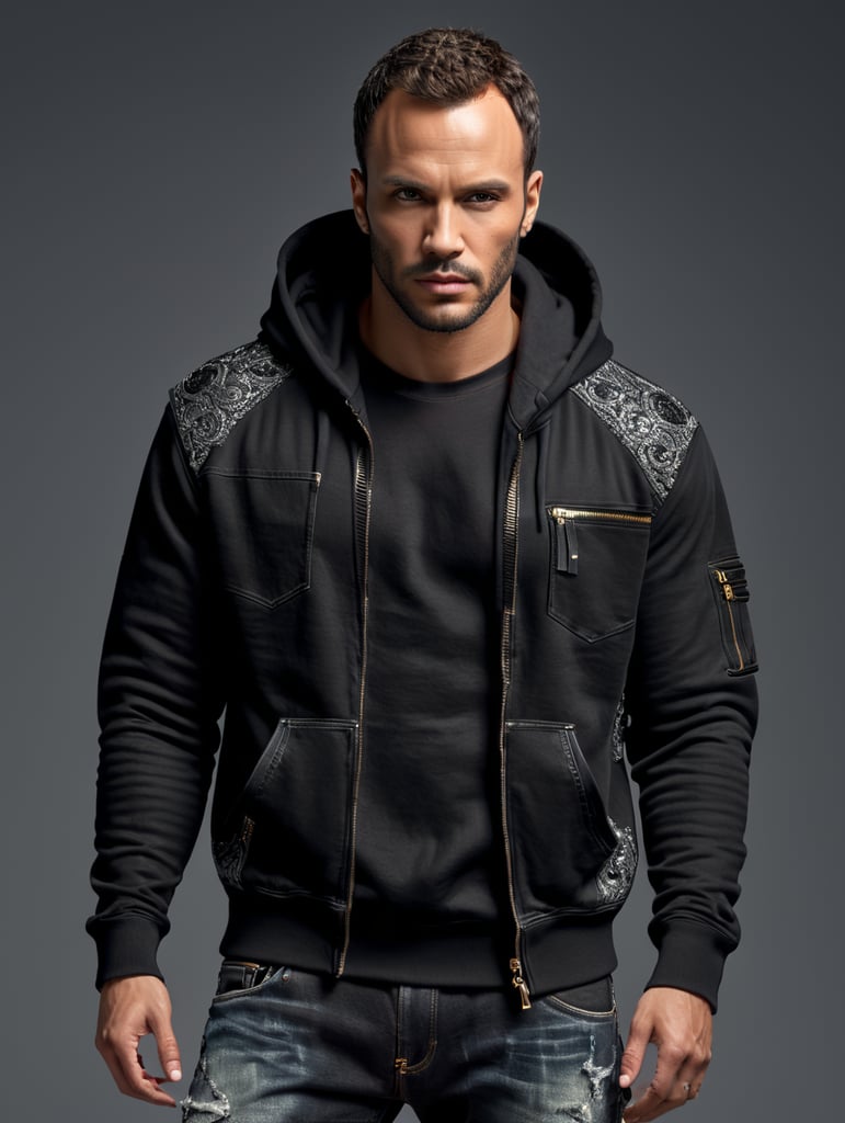 Premium Free ai Images | tom ford male model wearing black blank hoodie ...