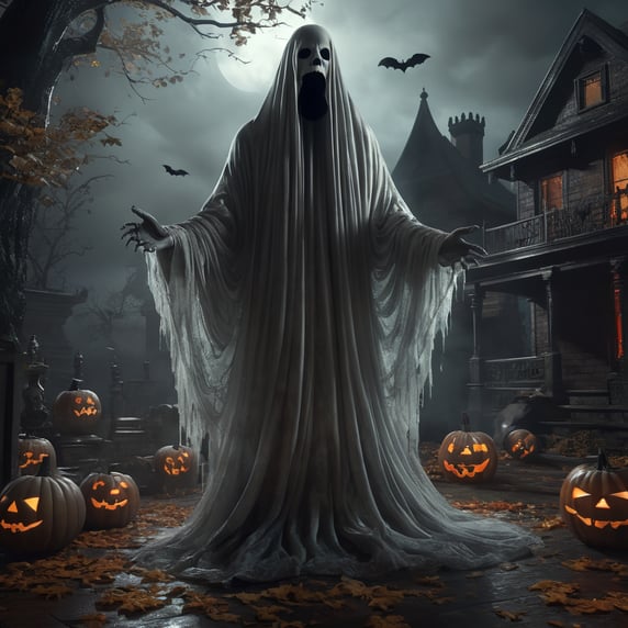 Premium Free ai Images | halloween creepy floating ghost photorealistic ...
