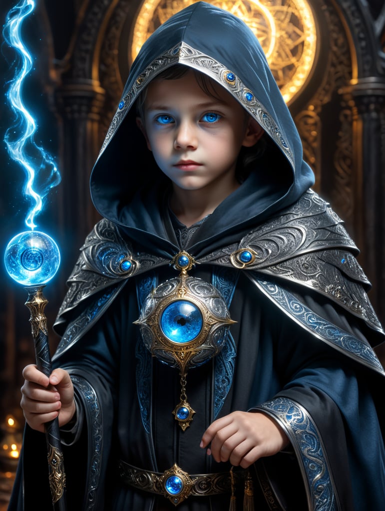 Premium Free ai Images | child wizard divination silver starry black ...