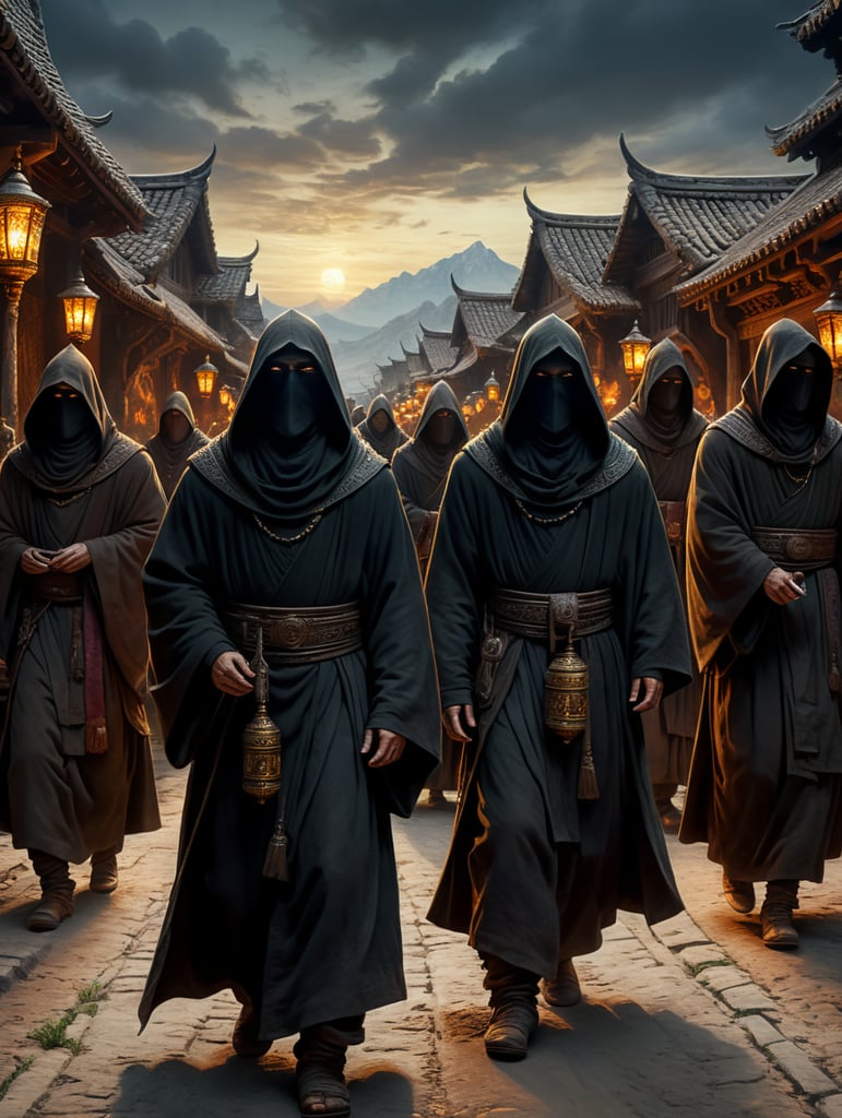 Premium Free ai Images | procession of western monks wearing dark ...
