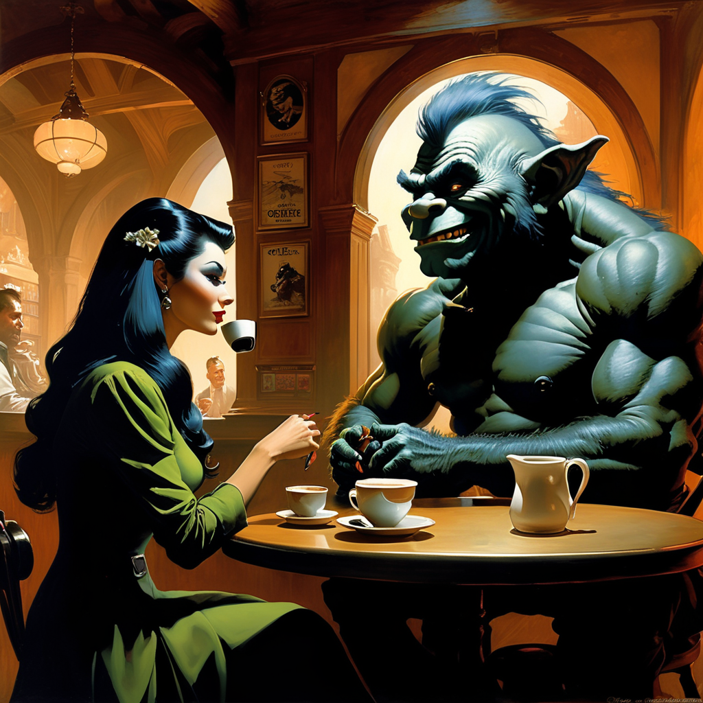 Premium Free ai Images | troll and woman have coffee in an internet ...