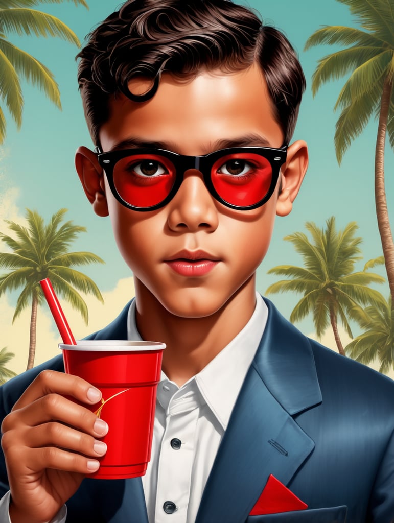 Premium Free ai Images | miami young boy holding red cup poster style ...