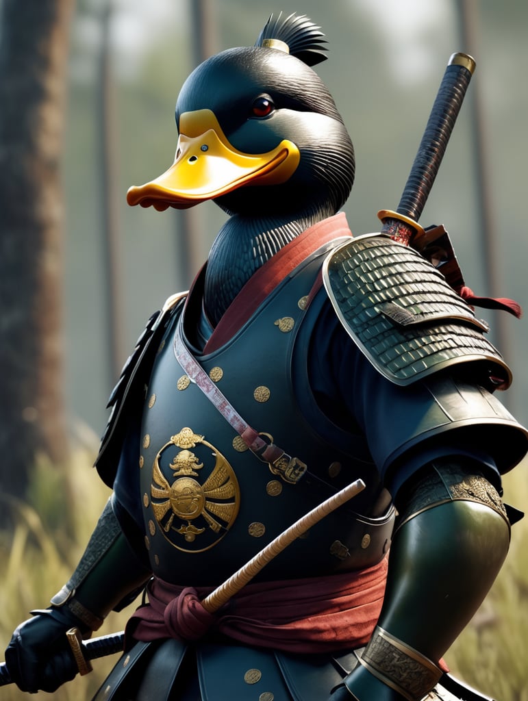 Premium Free ai Images | duck samurai battlefield hyper realistic