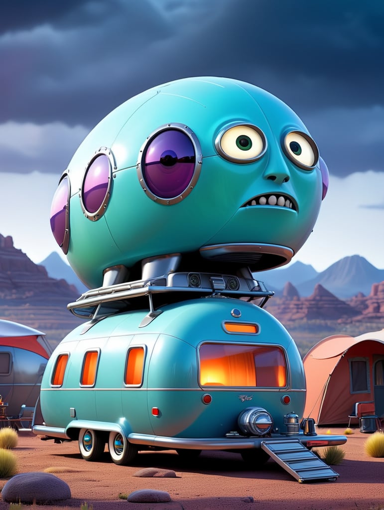 Premium Free ai Images | futuristic alien airstream camping trailers ...