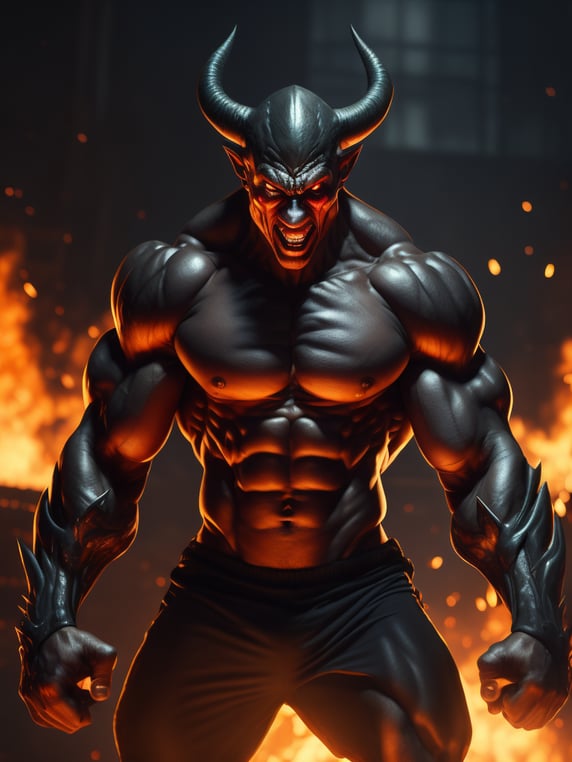 Premium Free ai Images | un diablo fuerte imponente entrenando con ...