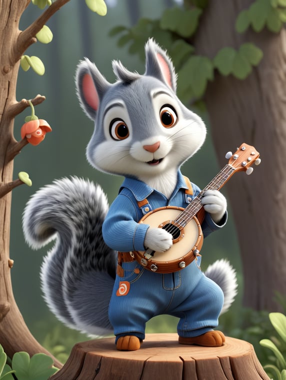 Premium Free ai Images | squirrel dressed in overalls playing banjo on ...