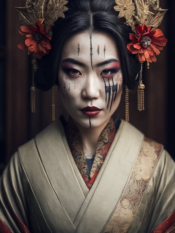Premium Free ai Images | portrait art of undead geisha detailed ...