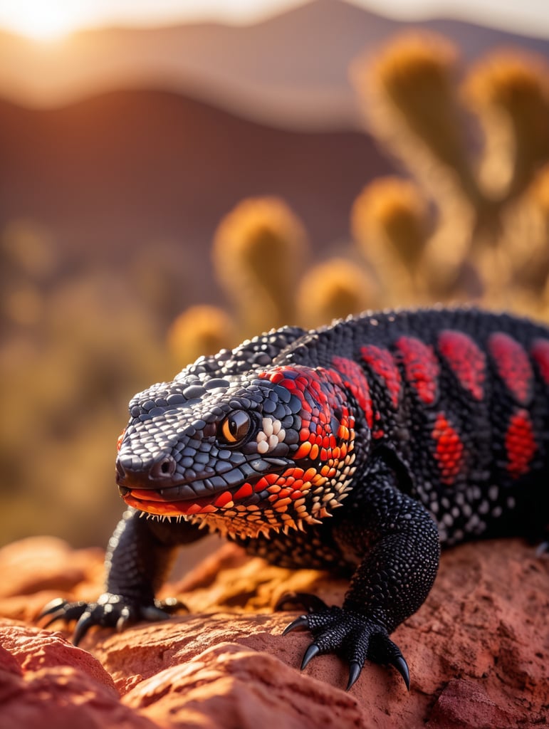 Premium Free ai Images | gila monster on desert rock in red black and ...
