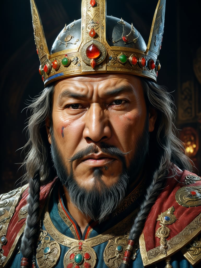 Premium Free ai Images | realistic portrait of gengis khan with all of ...