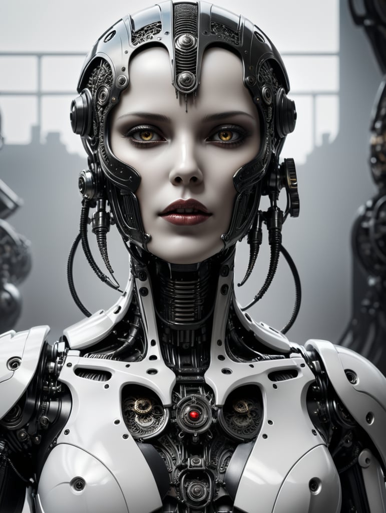 Premium Free ai Images | female robot giger style black and white high ...