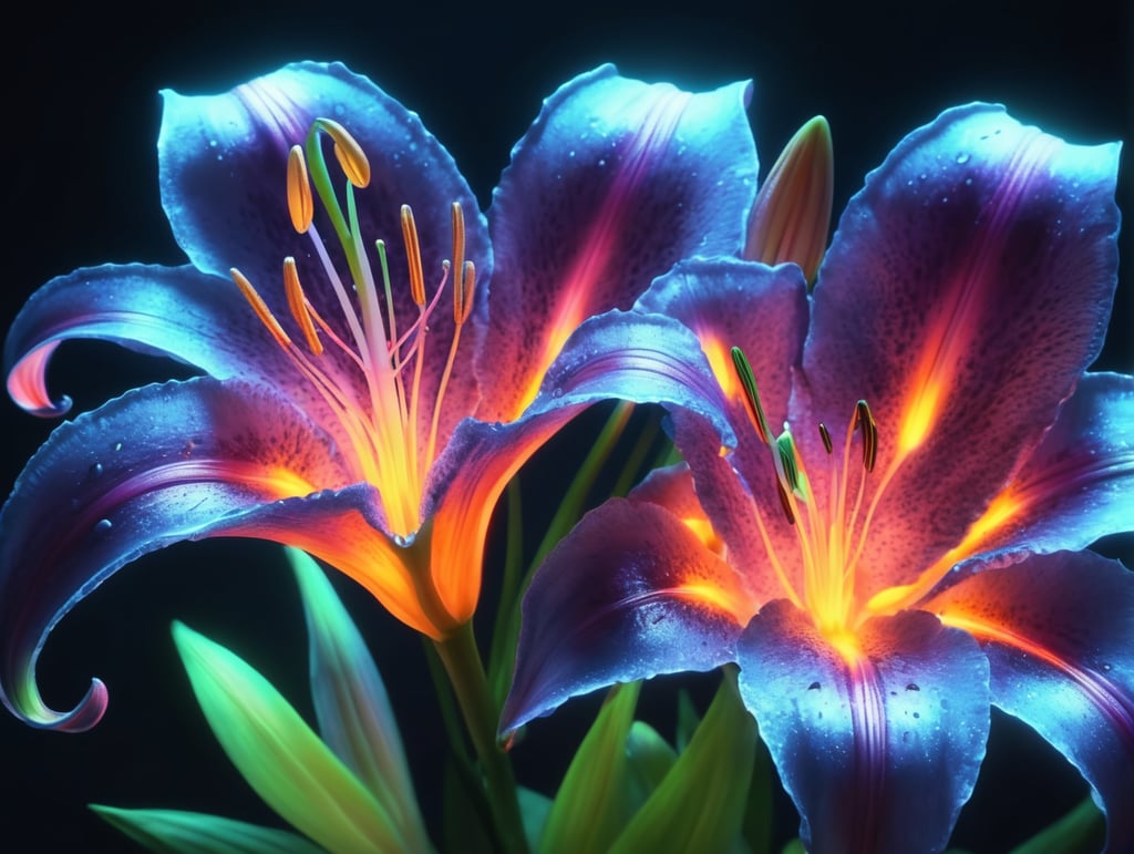 Premium Free ai Images | bioluminescent flower lily hyper detailed ...