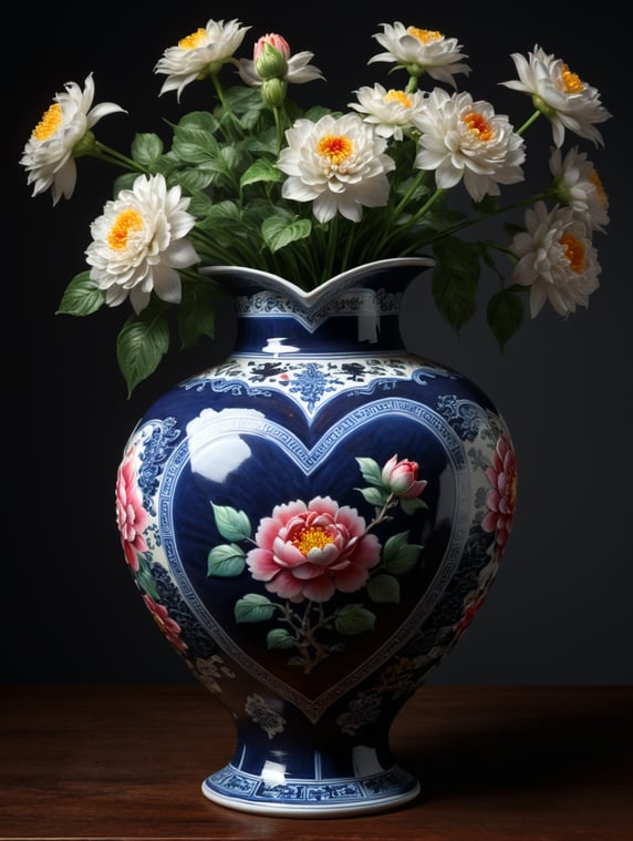 Premium Free ai Images | chinese porcelain heart vase with flower
