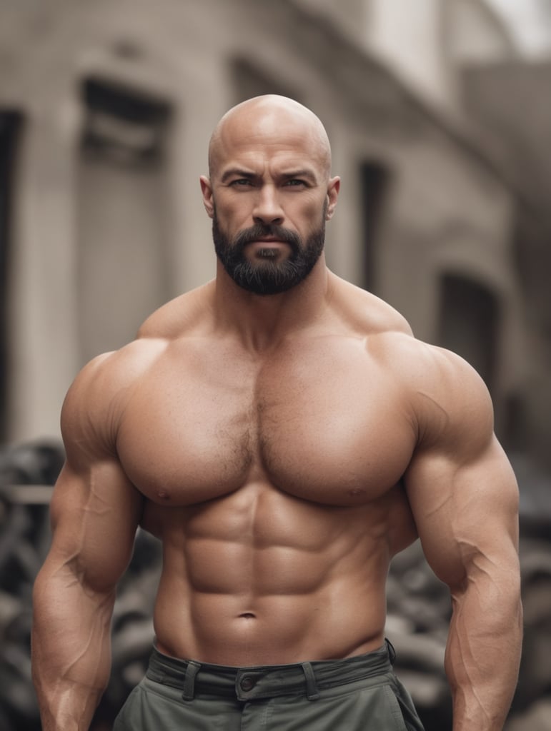 Premium Free ai Images | bald hairy muscle men bodybuilder