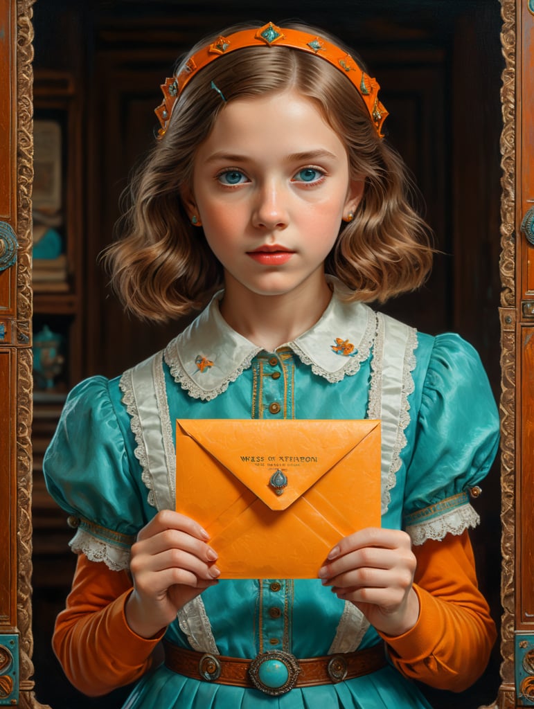 Premium Free ai Images | vintage portrait of young girl holding letter ...