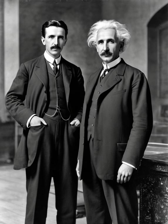 Premium Free ai Images | portrait of nikola tesla and albert einstein ...