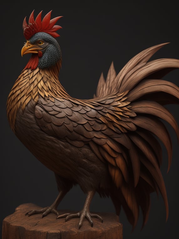 Premium Free ai Images | wood carved rooster