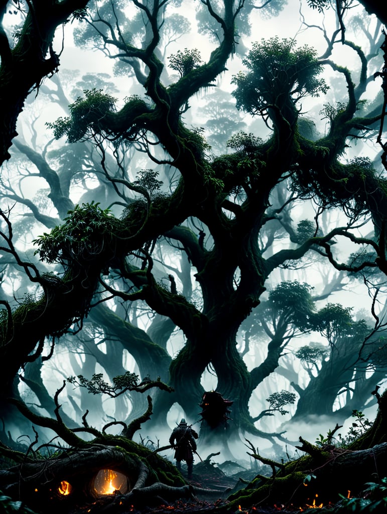 Premium Free ai Images | generate an image of terrifying forest ...