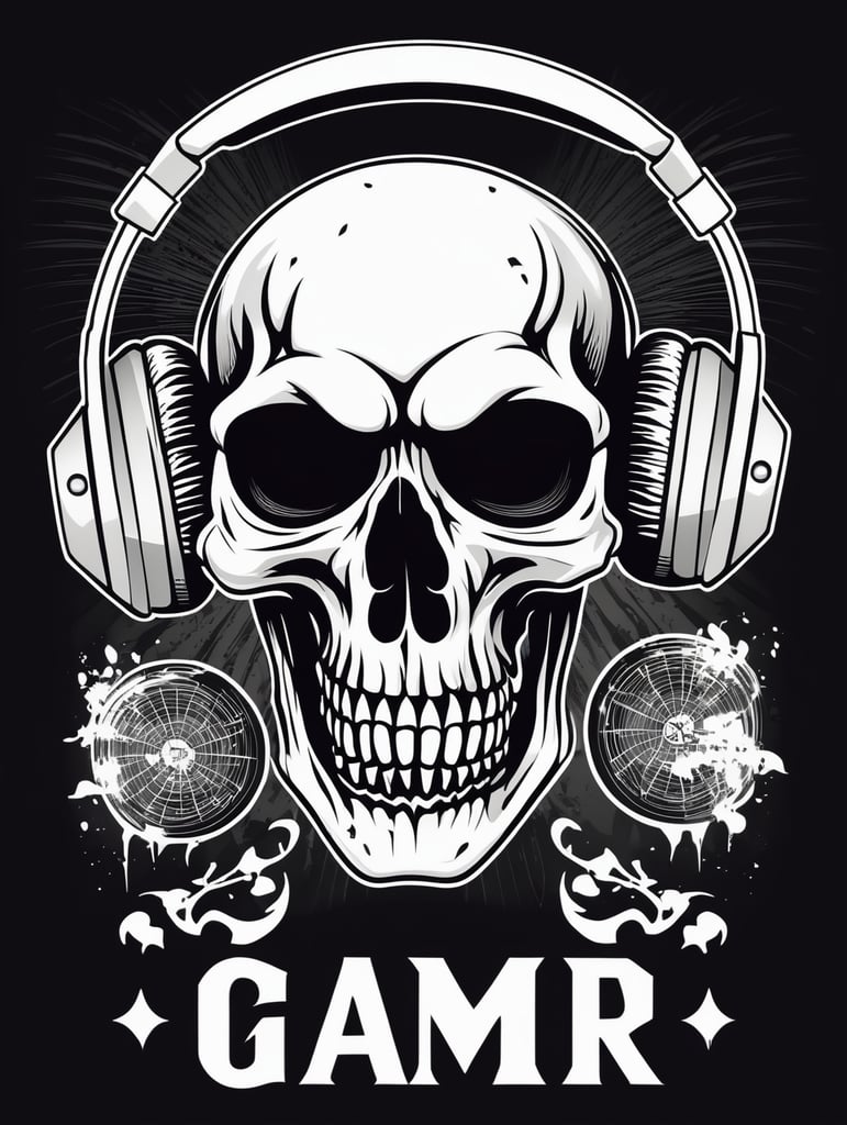 Premium Free ai Images | black and white game over skull gaming logo ...