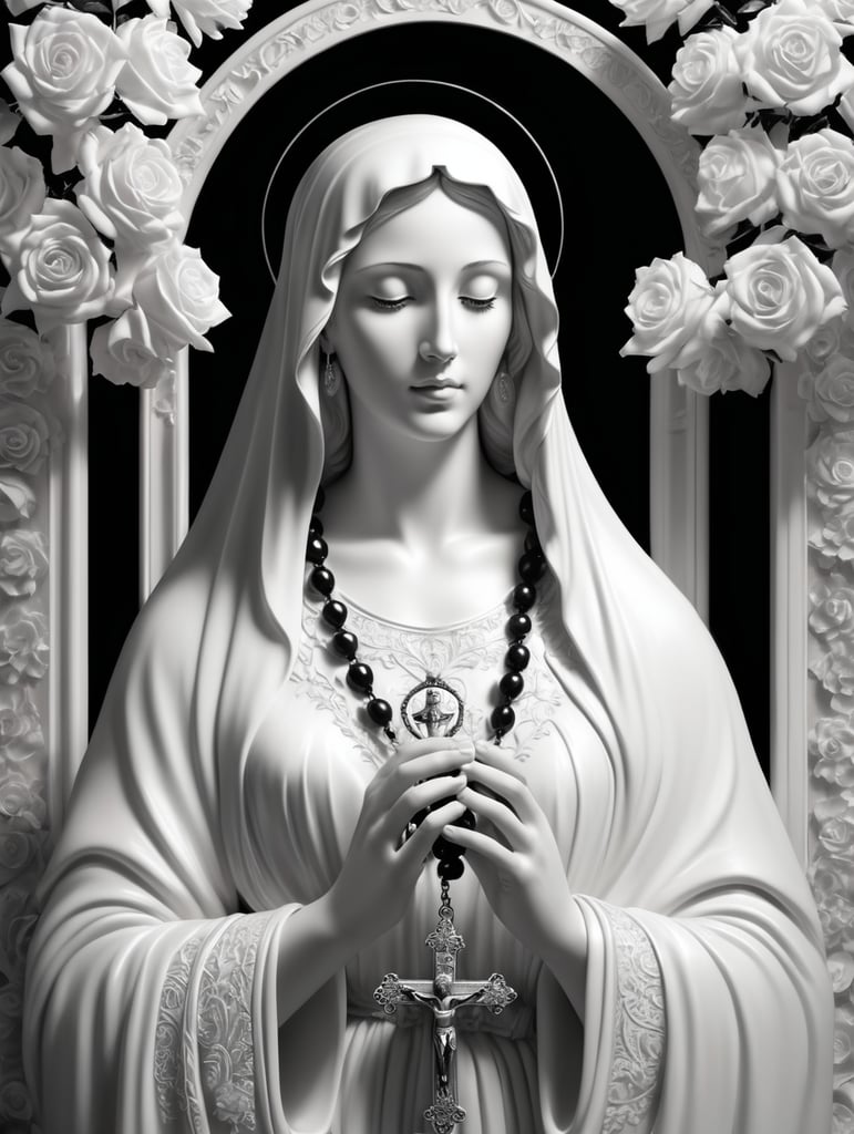 Premium Free ai Images | virgin mary holding roseary with rose in ...