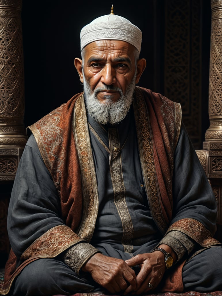Premium Free ai Images | old muslim man sitting