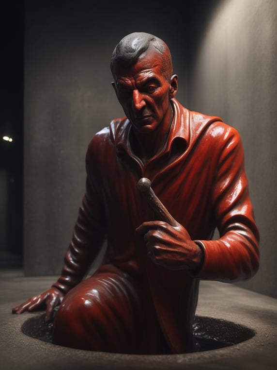 Premium Free ai Images | red plastic statue of man melting into the ...