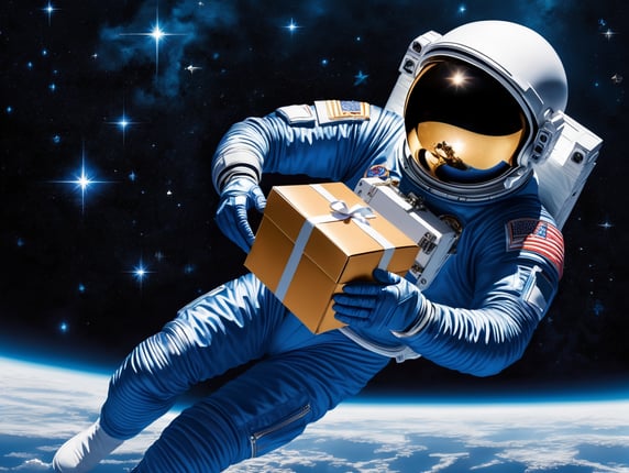 Premium Free ai Images | an astronaut floating in space holding box in ...