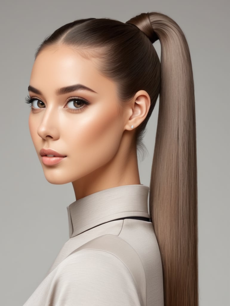 Premium Free ai Images | cute girl face with sleek ponytail hair