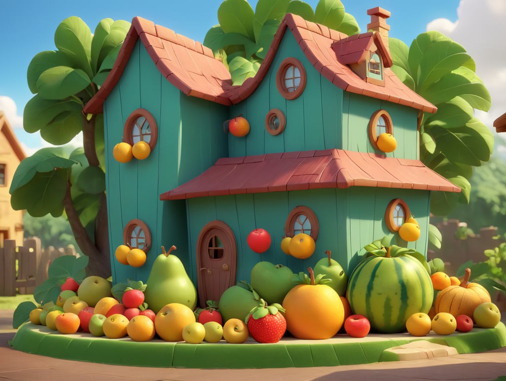 Premium Free ai Images | cute house made of fruits