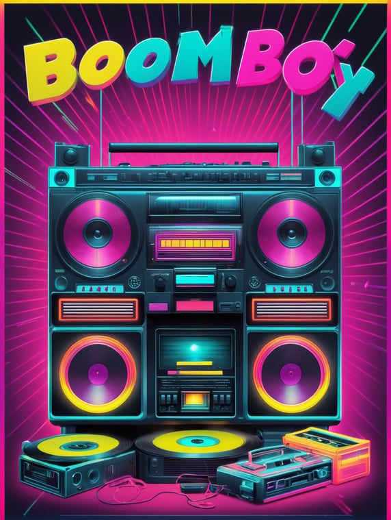Premium Free ai Images | style retro party poster featuring boom box ...
