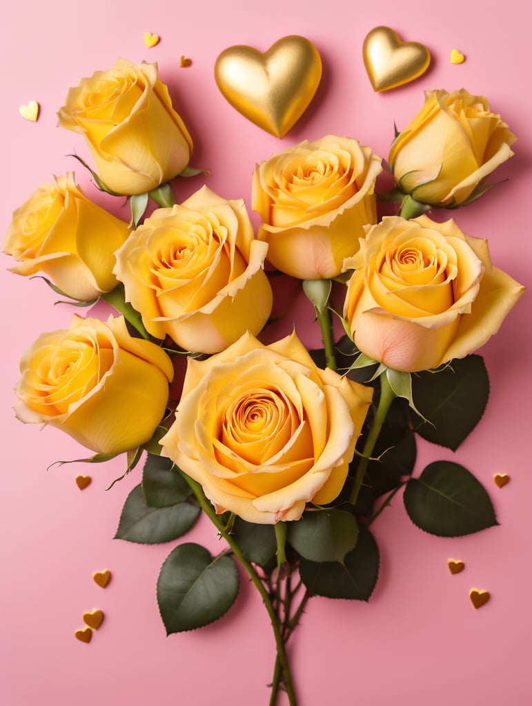 Premium Free ai Images | yellow roses and hearts for valentines day ...
