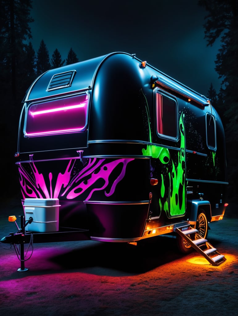 Premium Free ai Images | alien camping trailer made of black alien ...