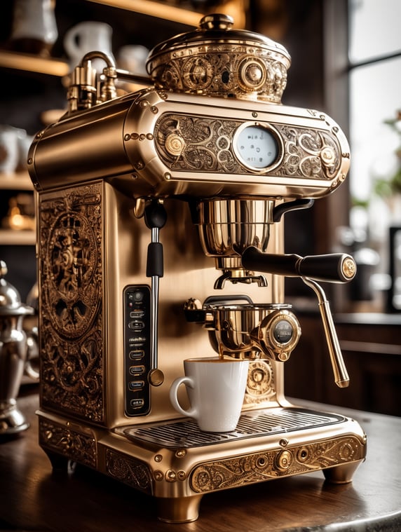 Premium Free ai Images | coffee maker made in steampunk style decorated ...