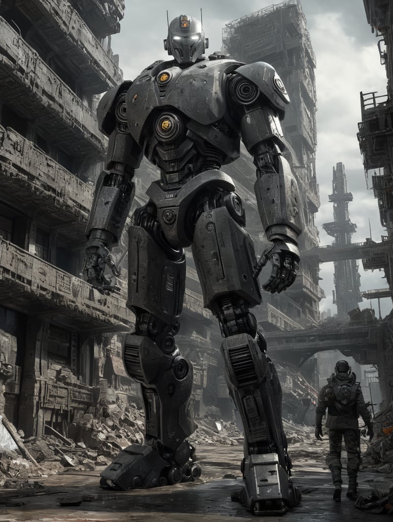 Premium Free ai Images | dystopian grayscale brutalist world with robot ...