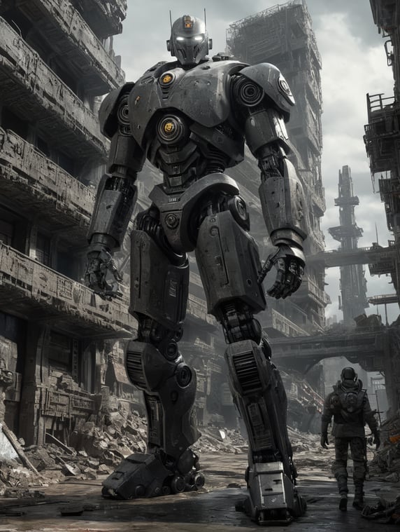 Premium Free ai Images | dystopian grayscale brutalist world with robot ...