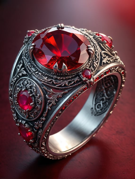 Premium Free ai Images | royal silver ring with ruby fantasy style ...