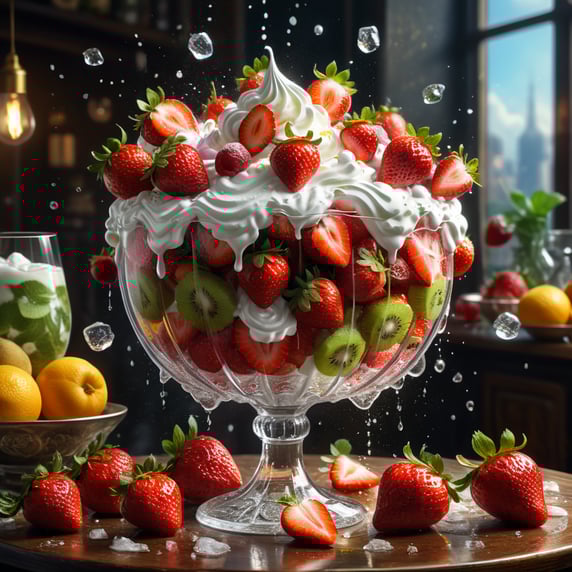 Premium Free ai Images | fruit explosion strawberries and whipped cream ...