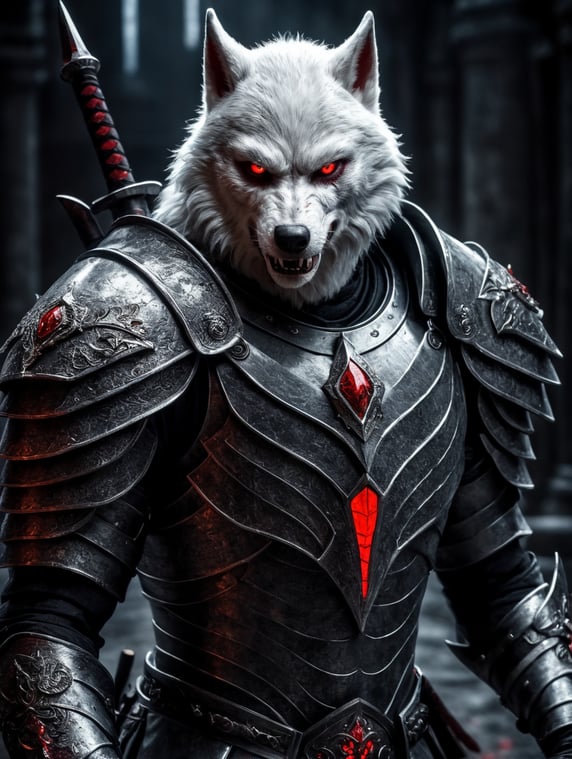 Premium Free ai Images | white werewolf long ear assassin wearing armor ...