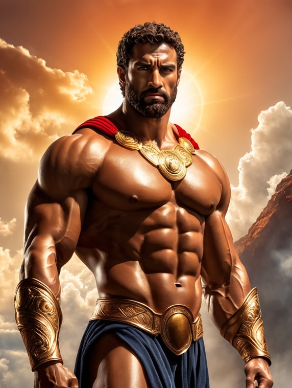 Premium Free ai Images | hercules ancient greek demi god muscles full body hyper realistic red ...