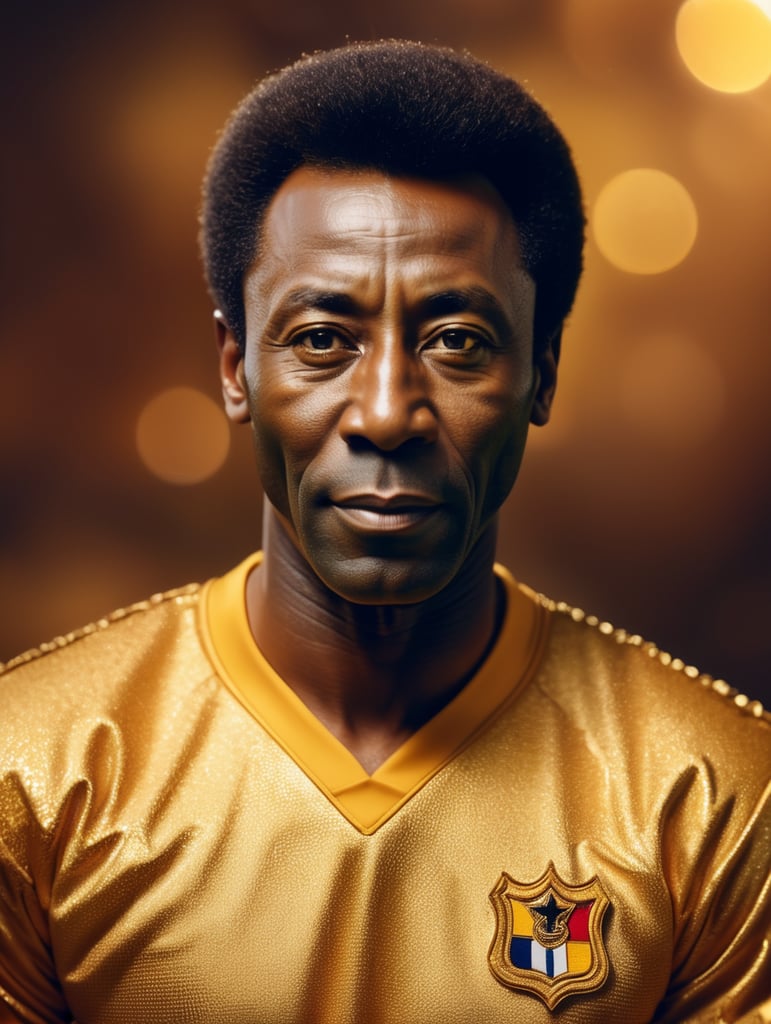 Premium Free ai Images | peles portrait in golden football uniform ...
