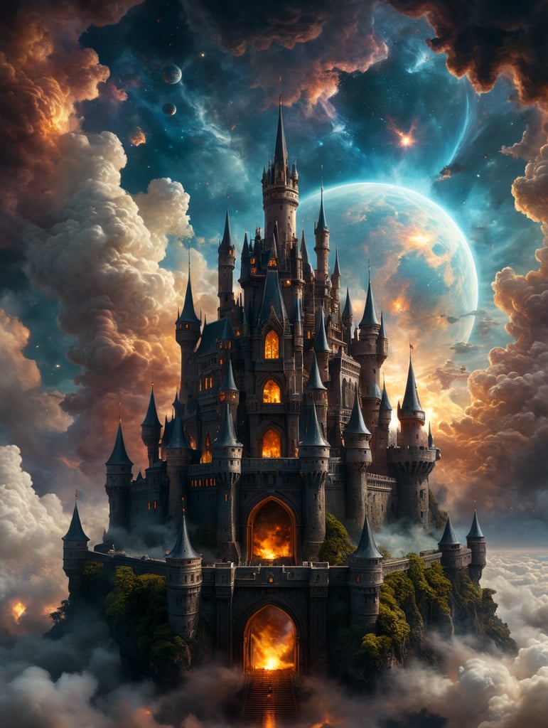Premium Free ai Images | castles floating in space nebula clouds