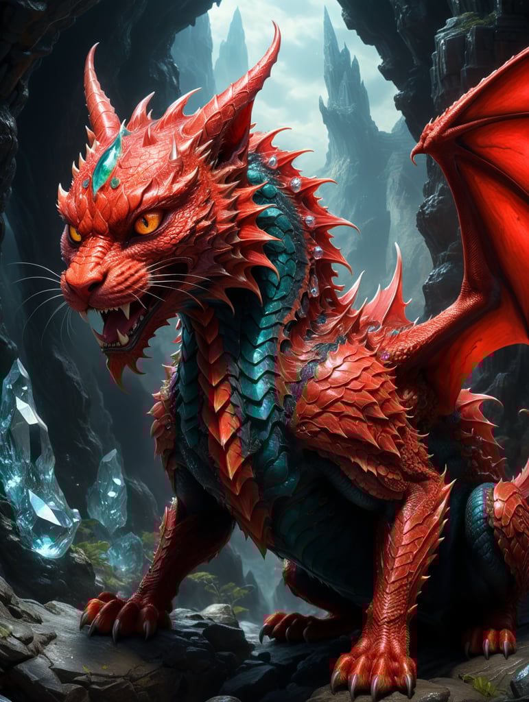Premium Free ai Images | create red dragon cat hybrid with surrealistic ...