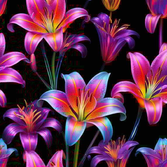 Premium Free ai Images | holographic neon lily with black background