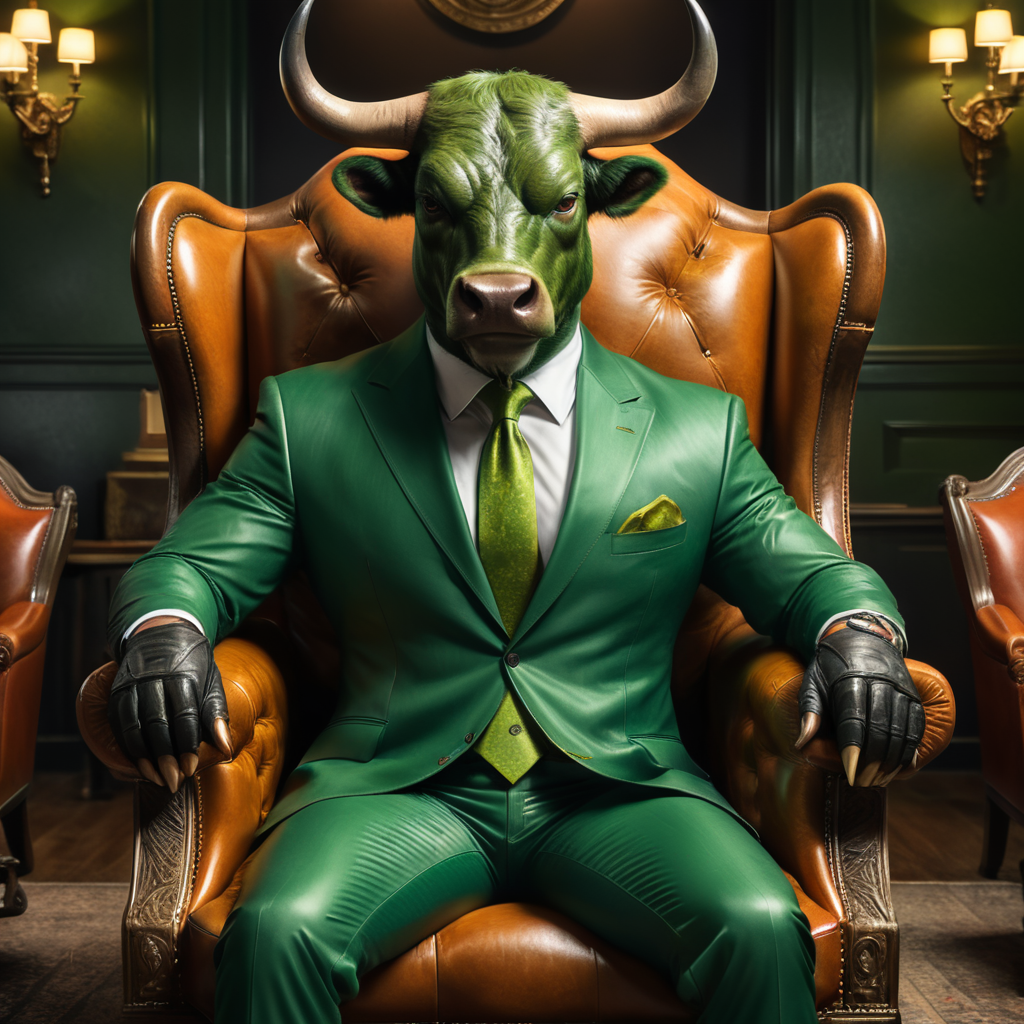 Premium Free ai Images | men wearing green suit and has bulls head ...